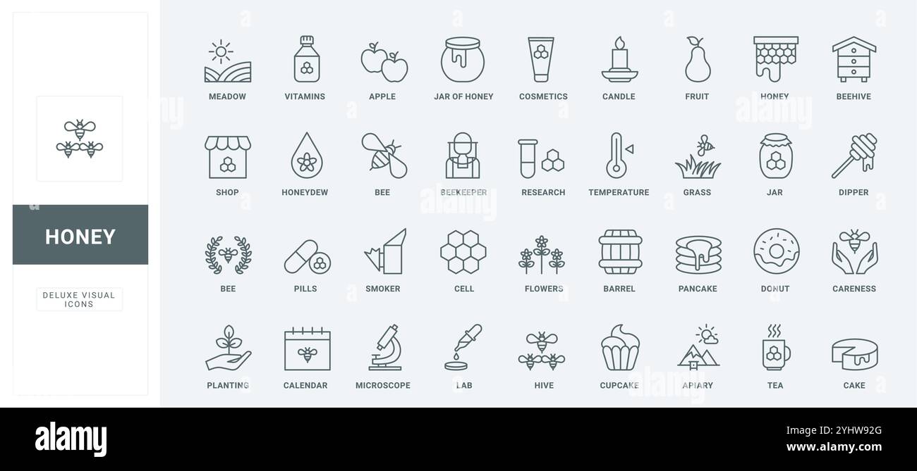 Honeycomb and beehive for bees, dipper stick with organic liquid honey for breakfast dessert ...