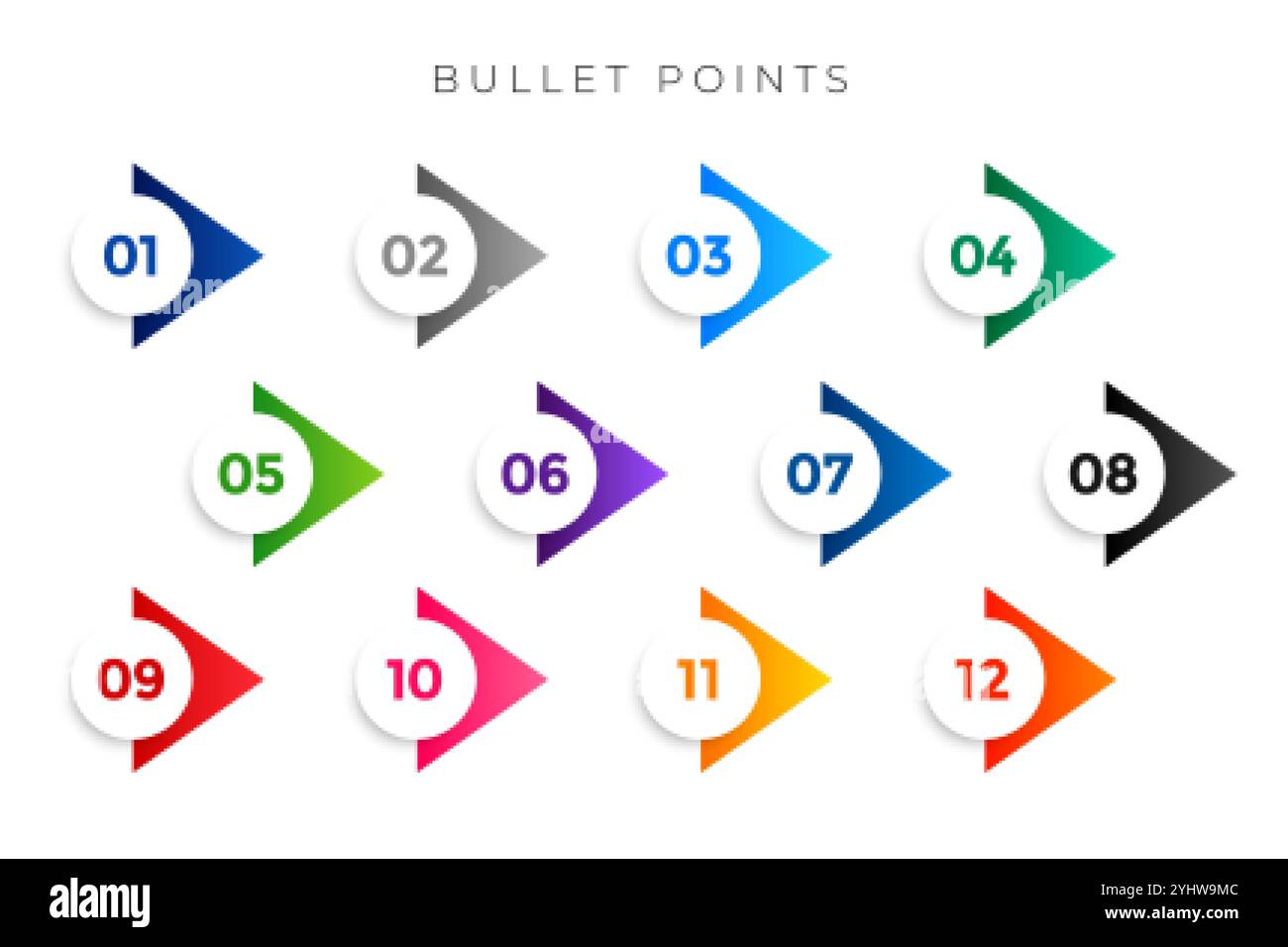 stylish arrow bullet points numbers from one to twelve Stock Vector ...