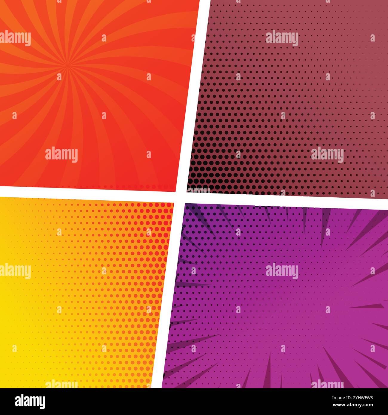 comic book empty page template in rays, halftone and zoom lines style ...