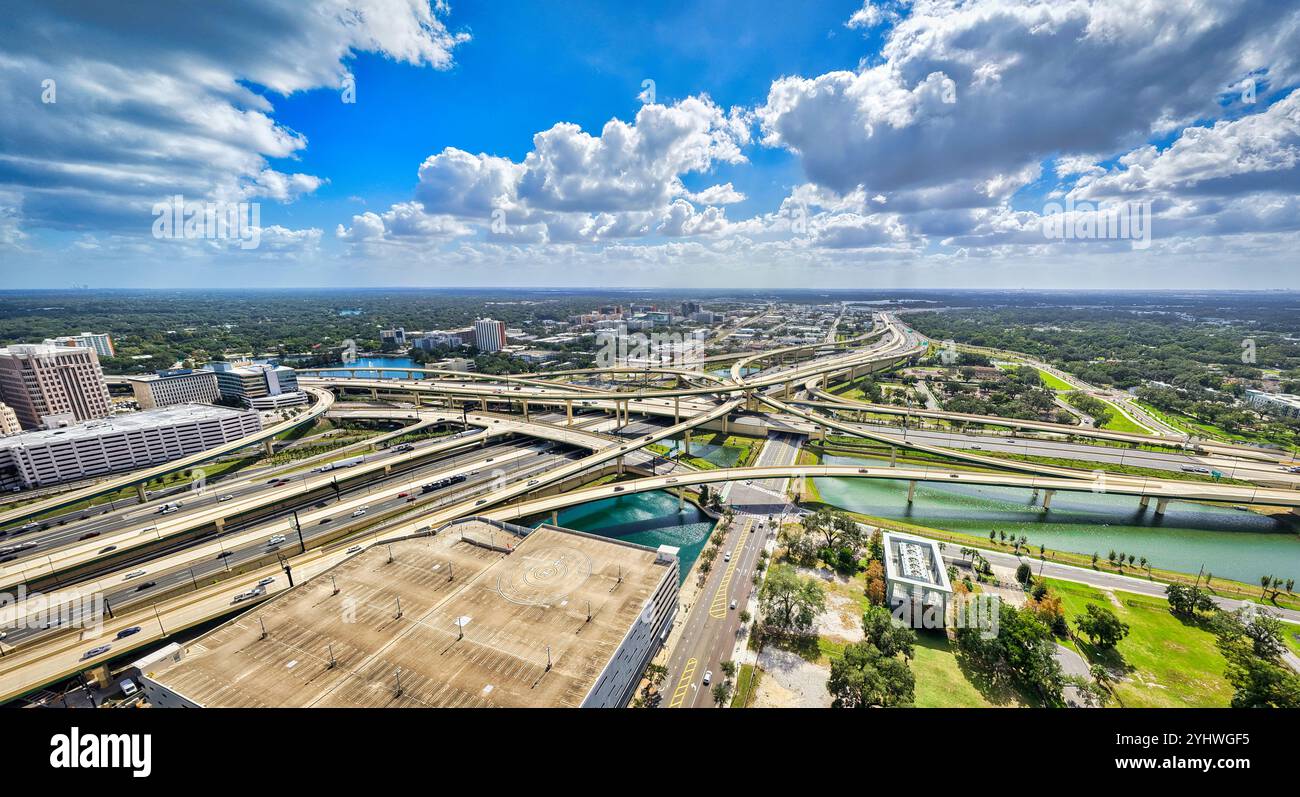 An Aerial View of a Complex Highway Interchange and Surroundings in ...