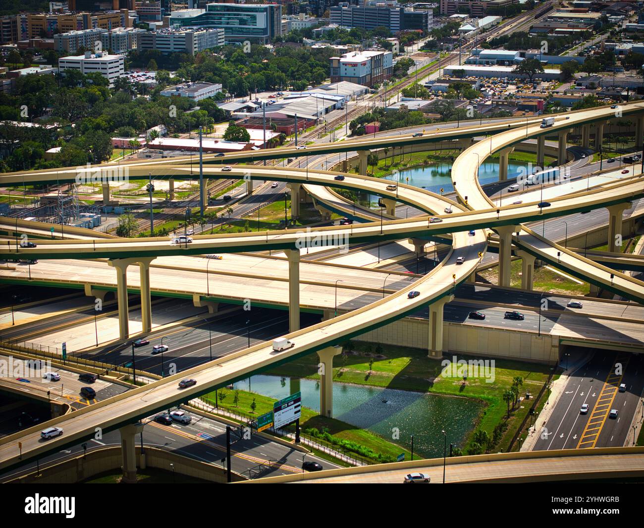 An Aerial View of a Complex Highway Interchange and Surroundings in ...