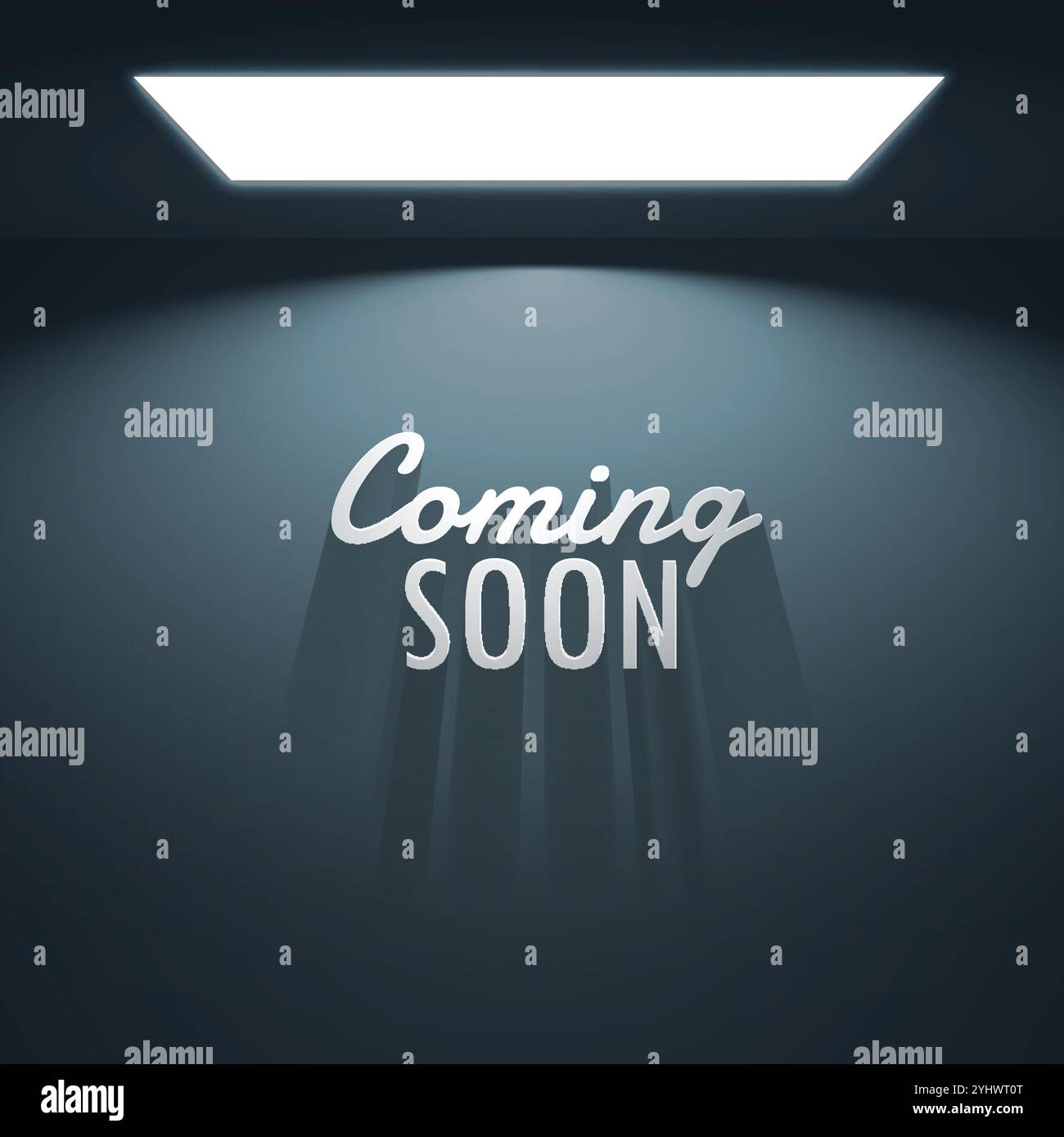 coming soon text with shadows placed under glowing lamp Stock Vector ...