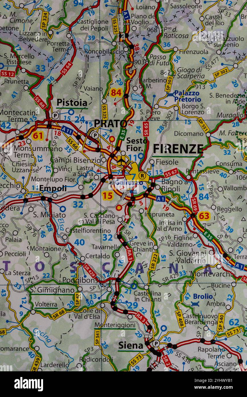 Highway map showing Florence, Italy and the surrounding area of Tuscany ...