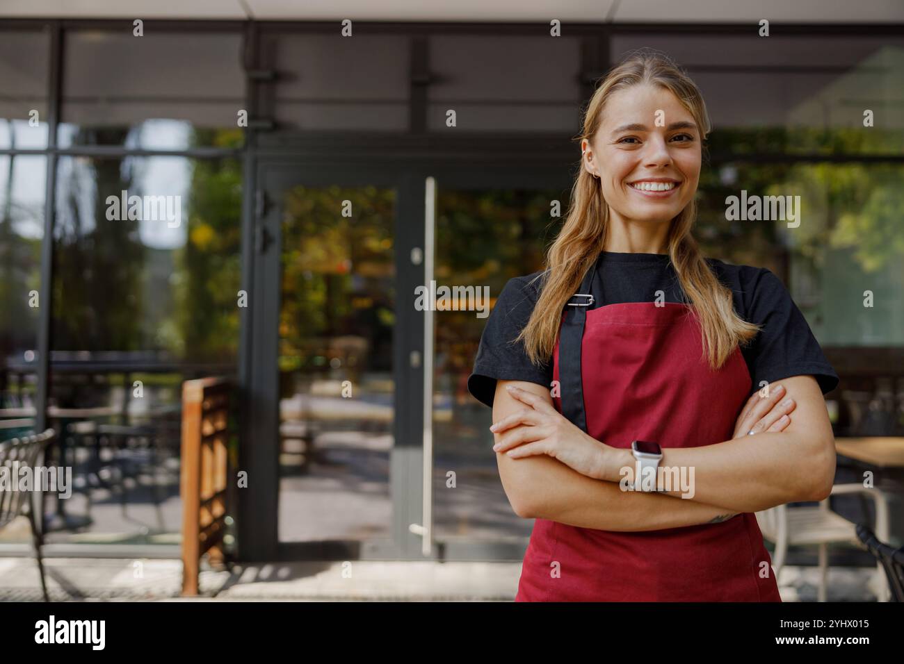 Smiling Female Barista Standing Proudly Outside Caf Stock Photo - Alamy