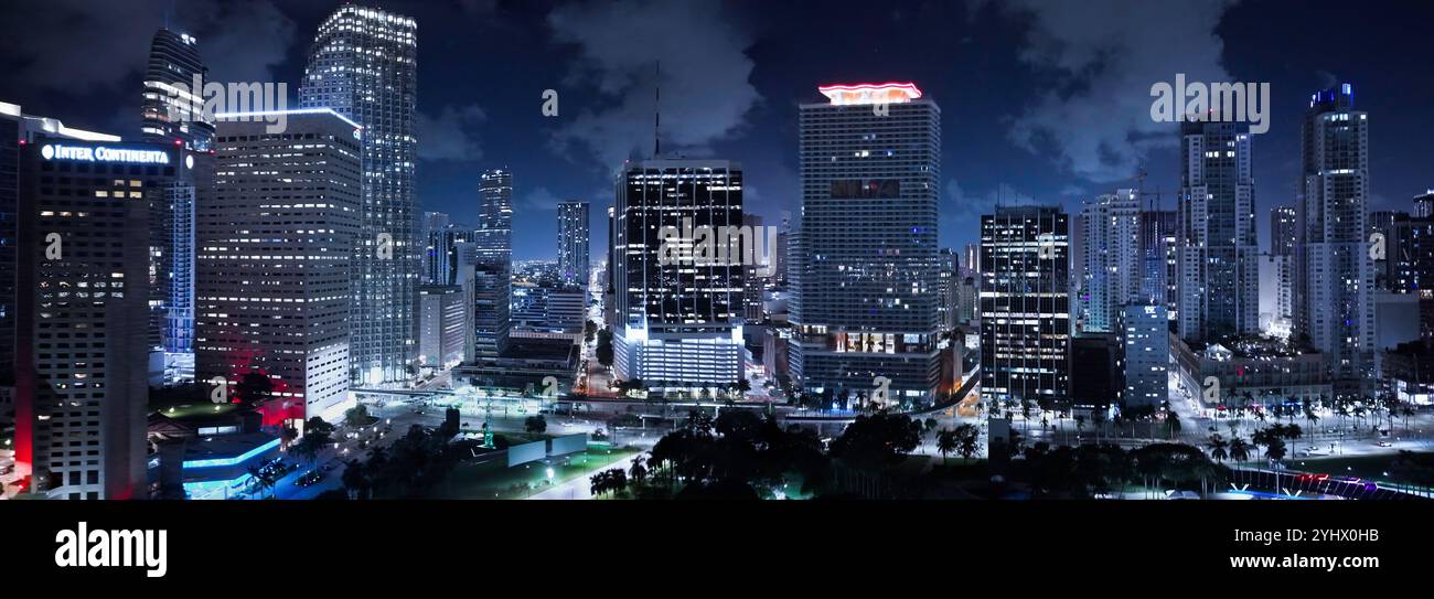 Miami Downtown Skyline in Florida - A night aerial view by night ...