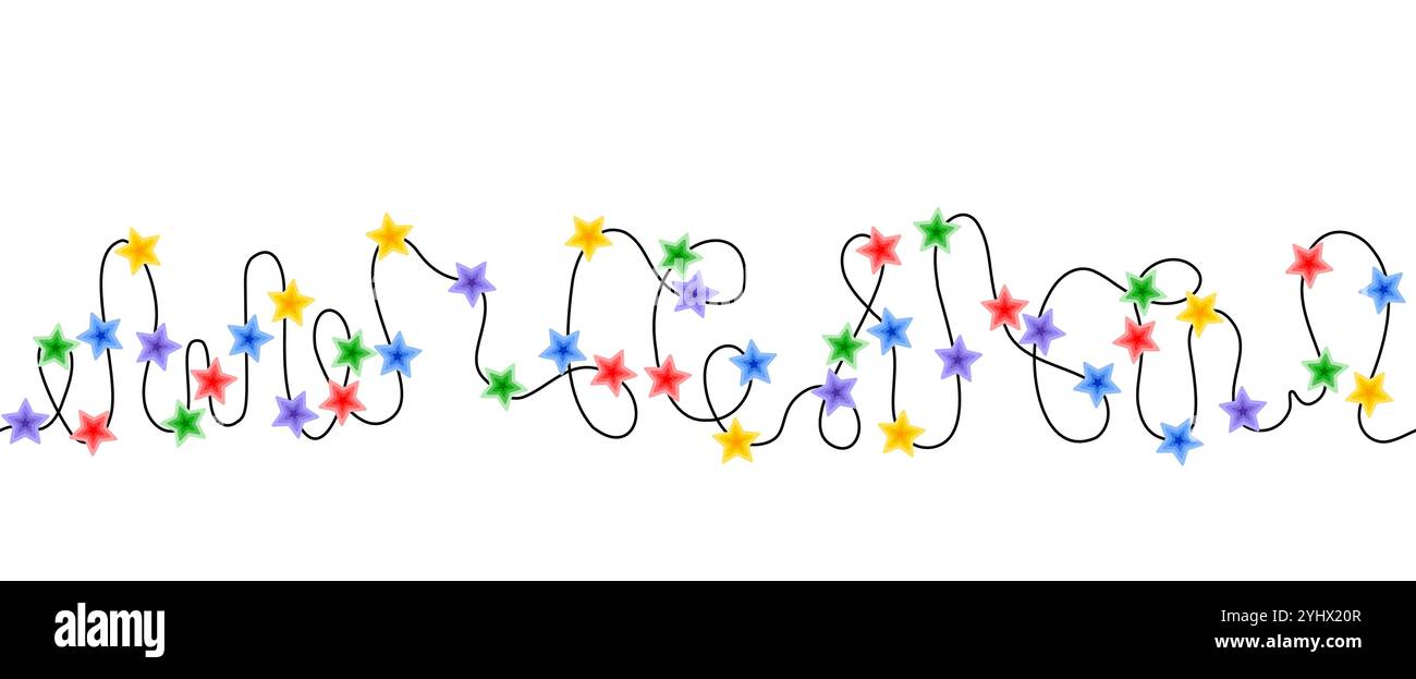 Christmas colorful multicolored lights curly string garland horizontal ...