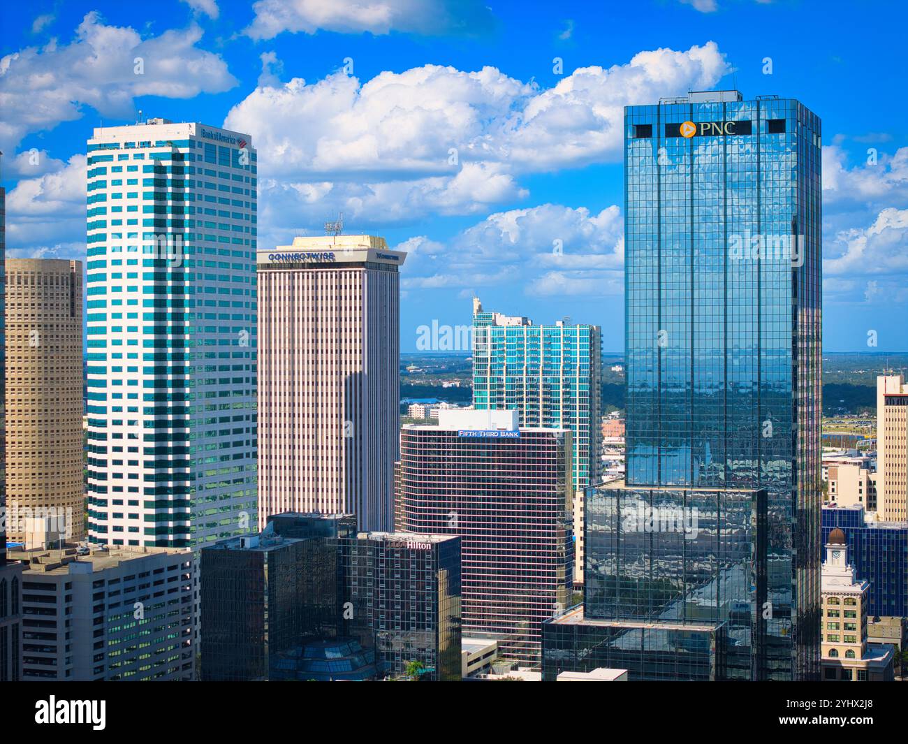 The tall Bank Towers in Tampa Florida - A city skyline under a clear ...