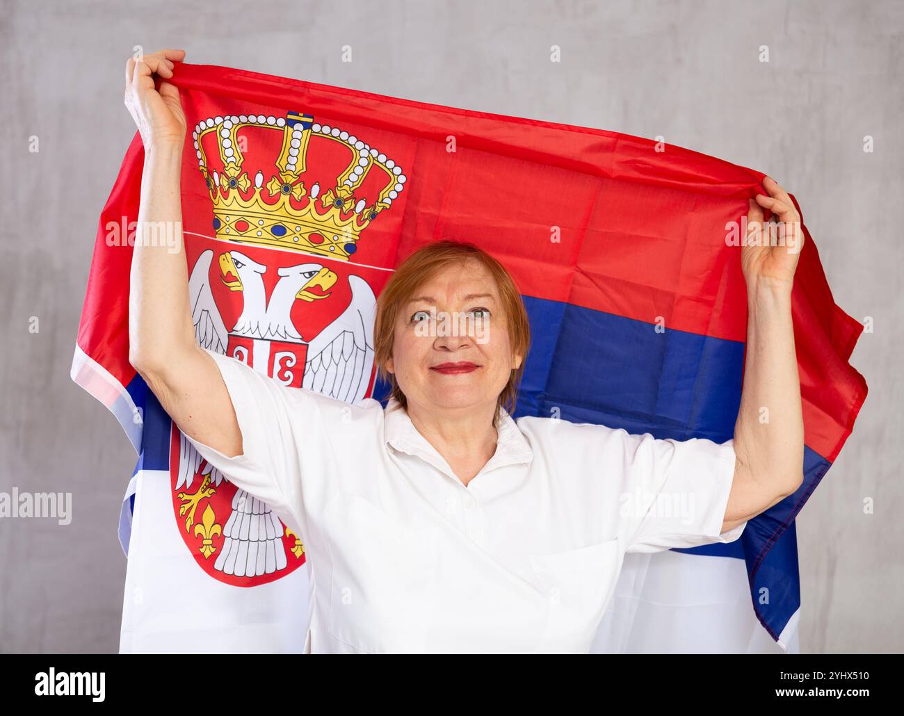 Woman smiling serbian flag hi-res stock photography and images - Alamy