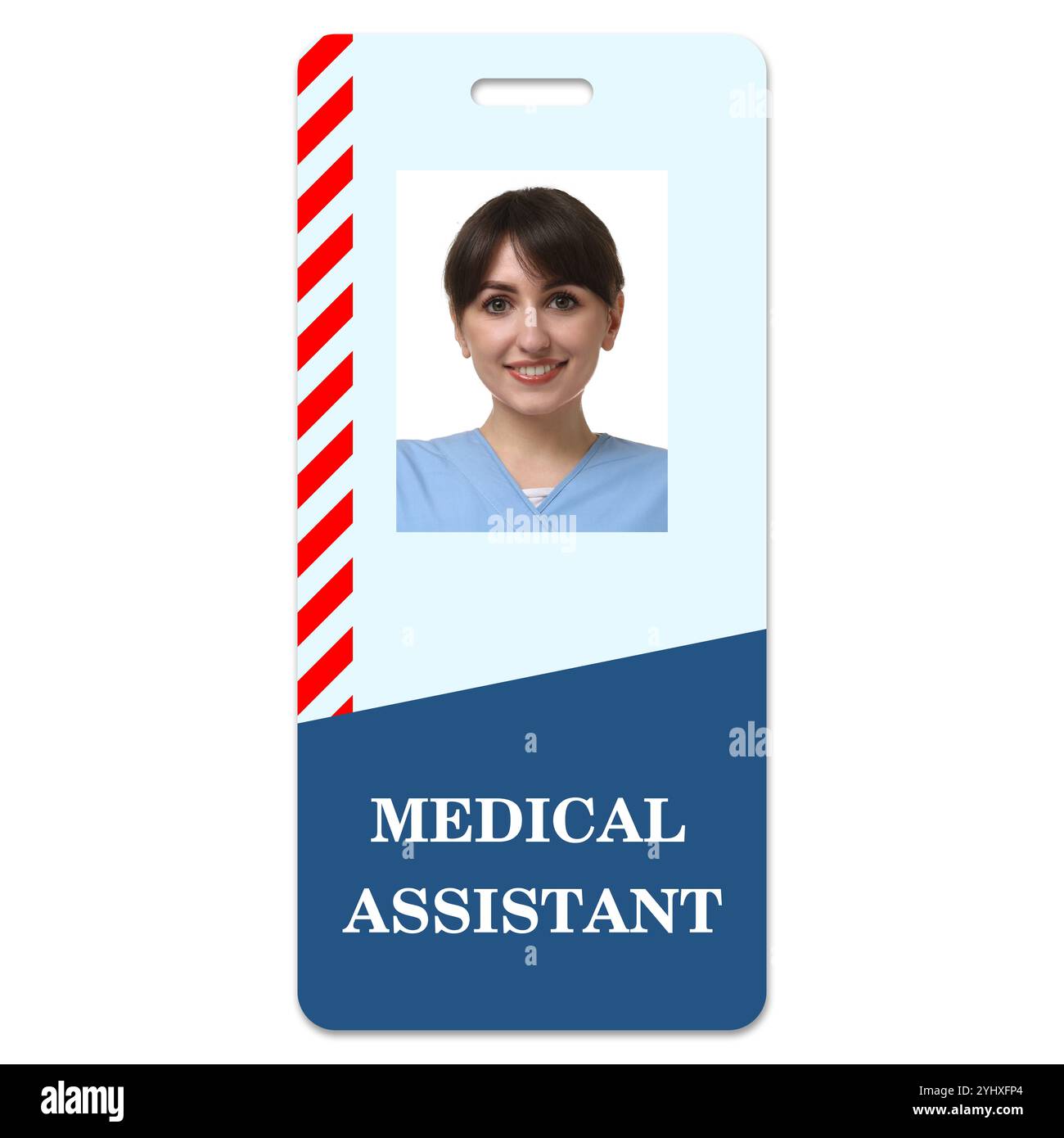Medical assistant badge with photo of woman on white background Stock ...