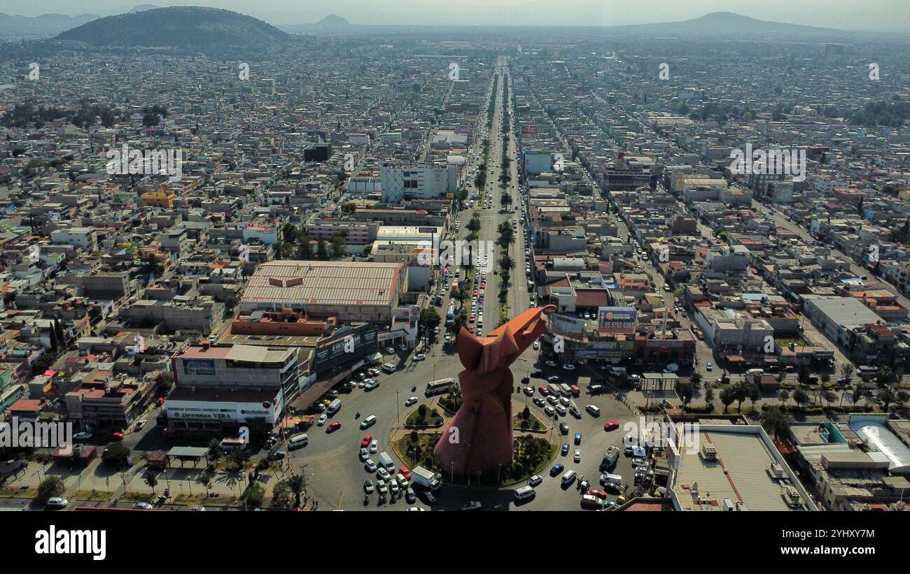 Aerial view of the monument of "El Coyote" with a height of 21 meters ...