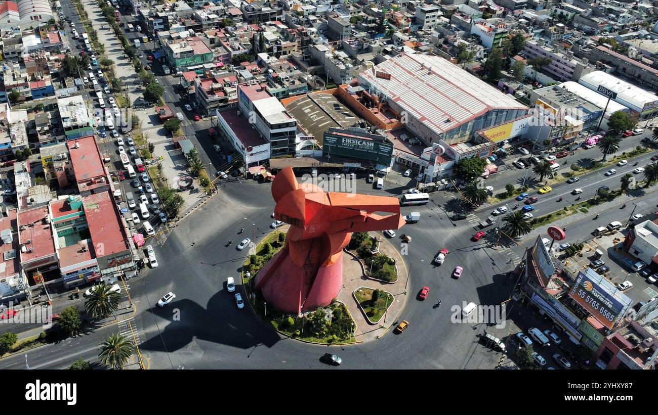 Aerial view of the monument of "El Coyote" with a height of 21 meters ...