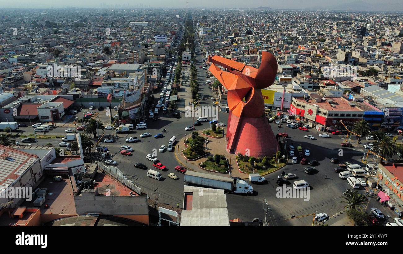 Aerial view of the monument of "El Coyote" with a height of 21 meters ...
