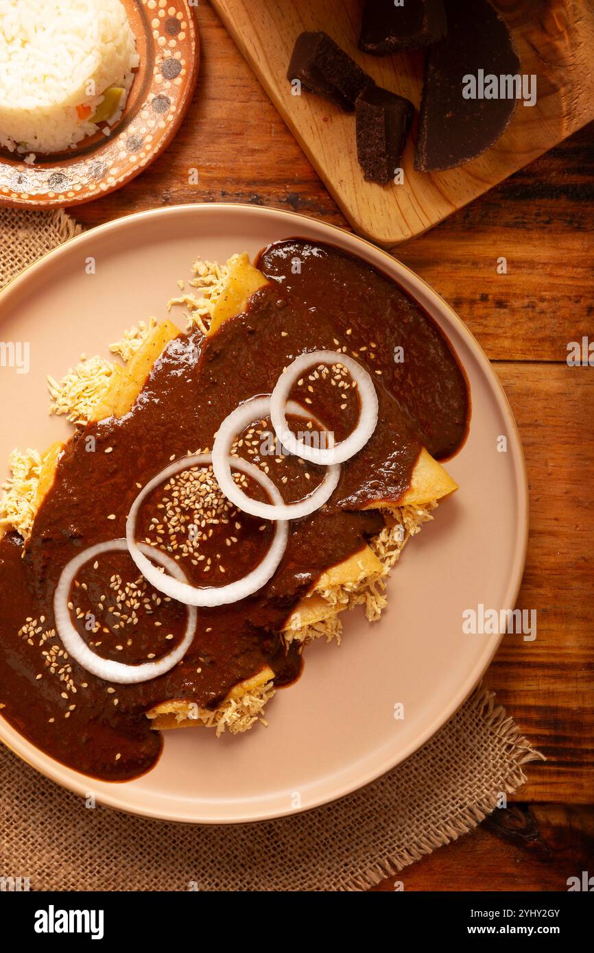 Chicken Enmoladas. In Mexico they are called Enchiladas de Mole Poblano ...