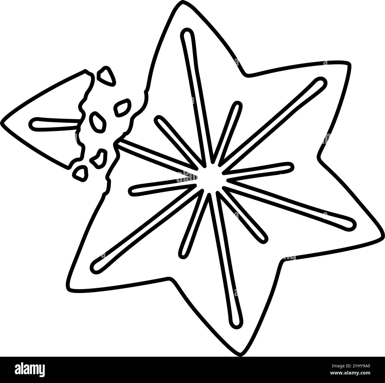 Gingerbread broken star doodle style. Hand drawn black and white ...