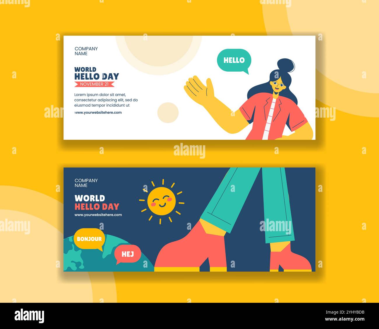 Flat Cartoon Template Illustration for World Hello Day Horizontal ...