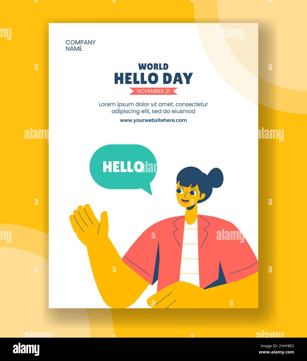 World Hello Day Flat Cartoon Background Illustration for Social Media ...