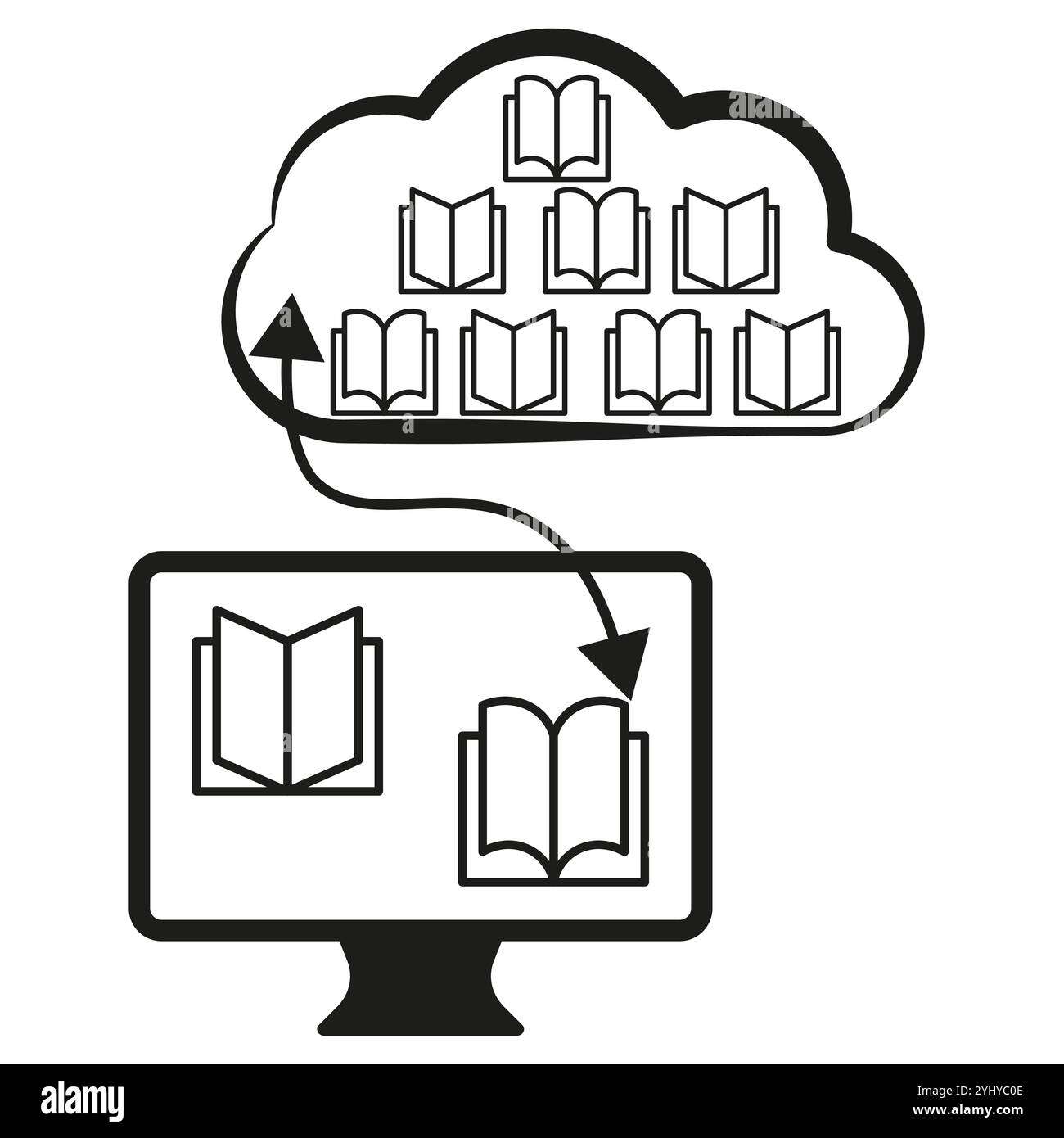 Cloud library icon. Digital book storage. Online document system. Data ...