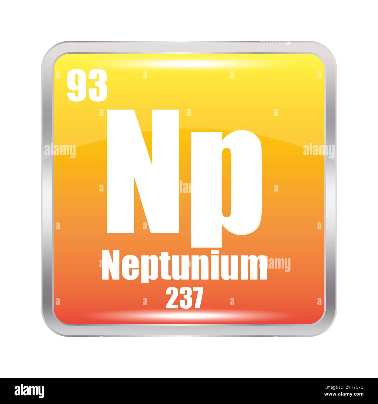 Neptunium icon. Np chemical element. Atomic number 93. Mass 237. Yellow ...
