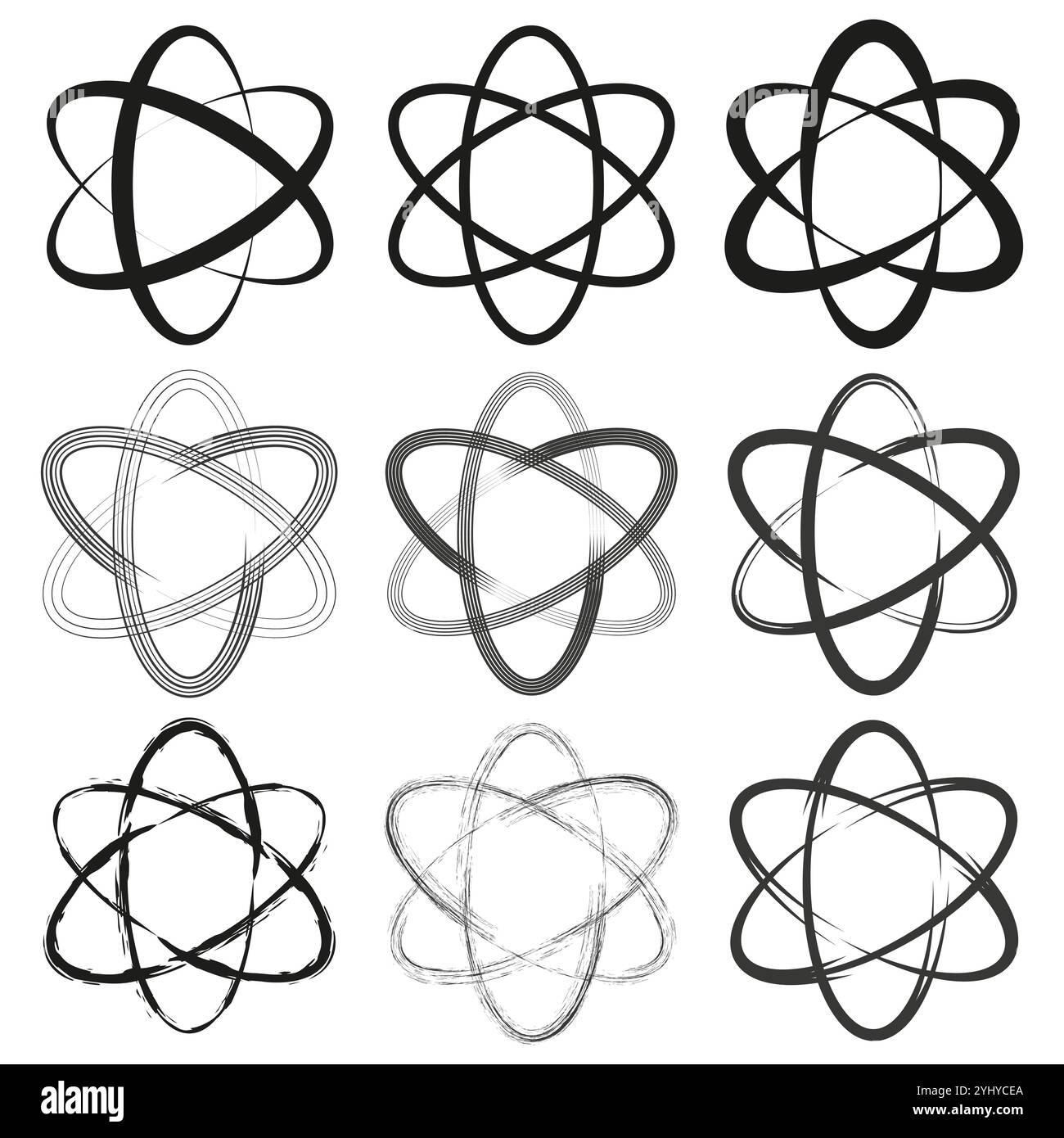 Atom icon set. Science symbol elements. Black atomic structure. Vector physics Stock Vector ...