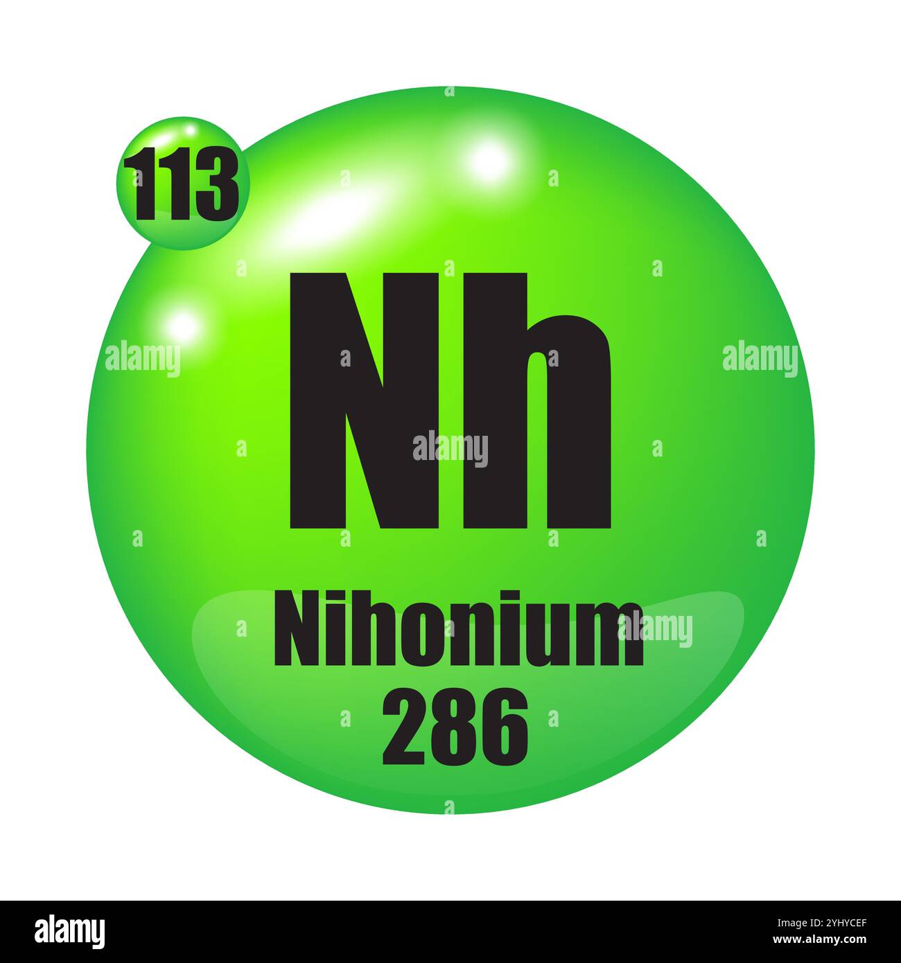 Nihonium icon. Nh chemical element. Atomic number 113. Mass 286 Stock ...