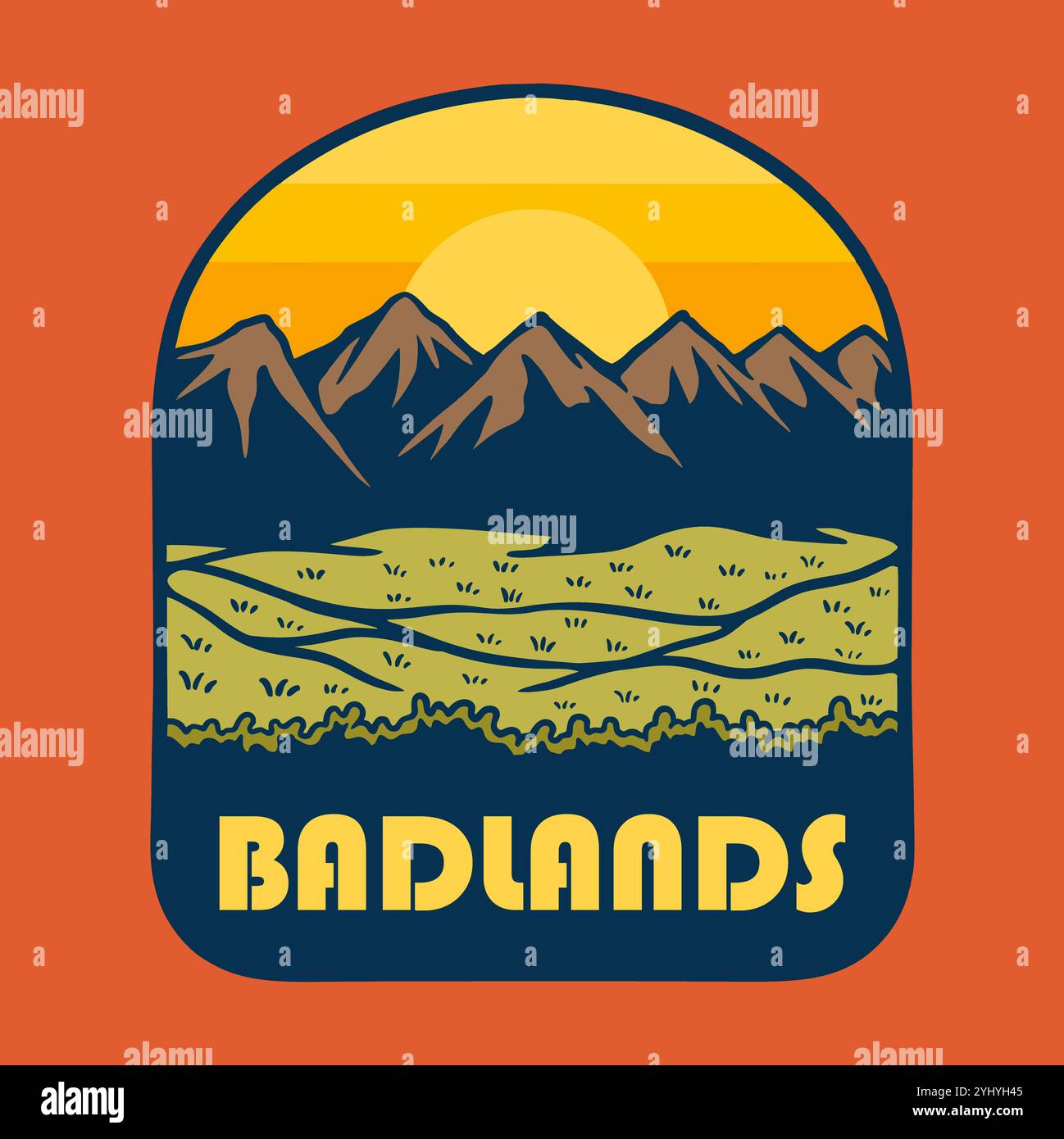 Illustration vector graphic of SUNSET ON BADLANDS NATIONAL PARK for ...