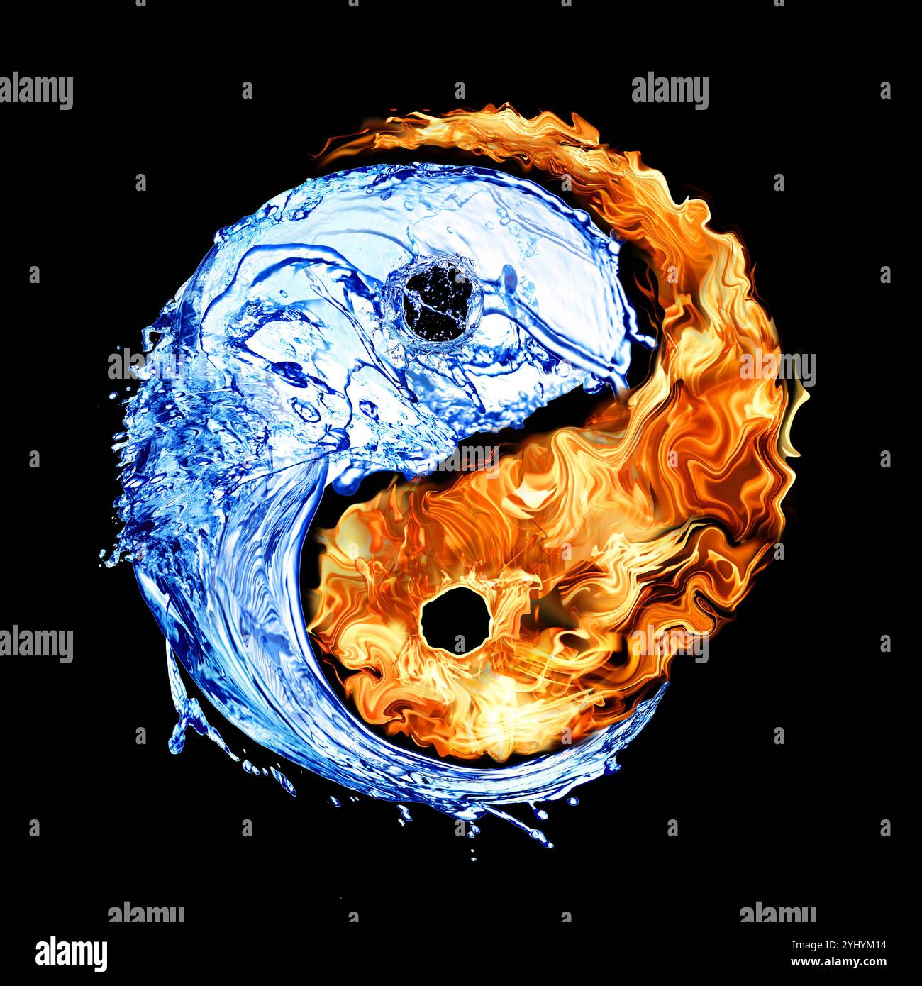 Yin and yang symbol made of fire and water on black background Stock ...