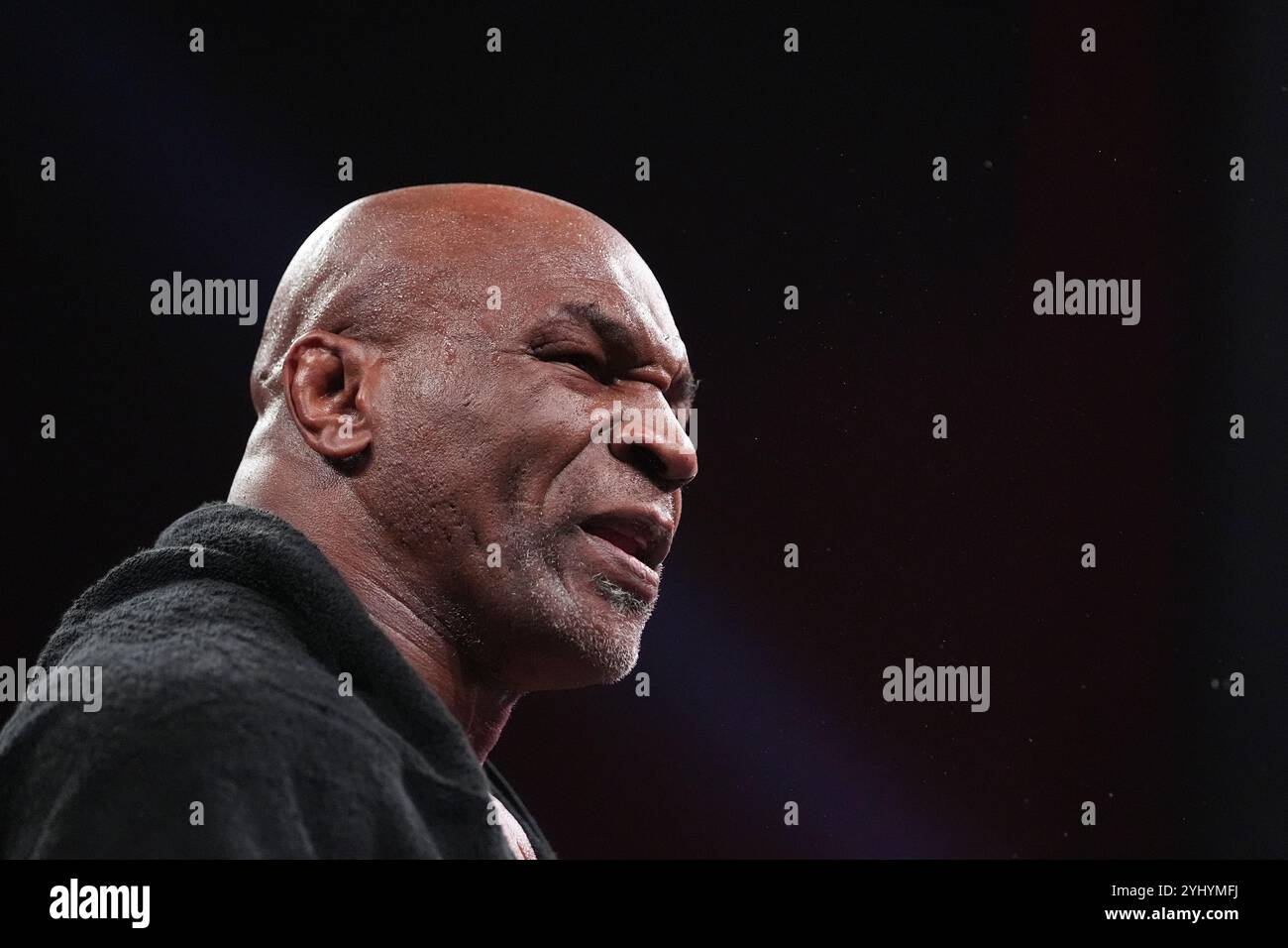 Mike Tyson reacts after working out ahead of his boxing match against ...
