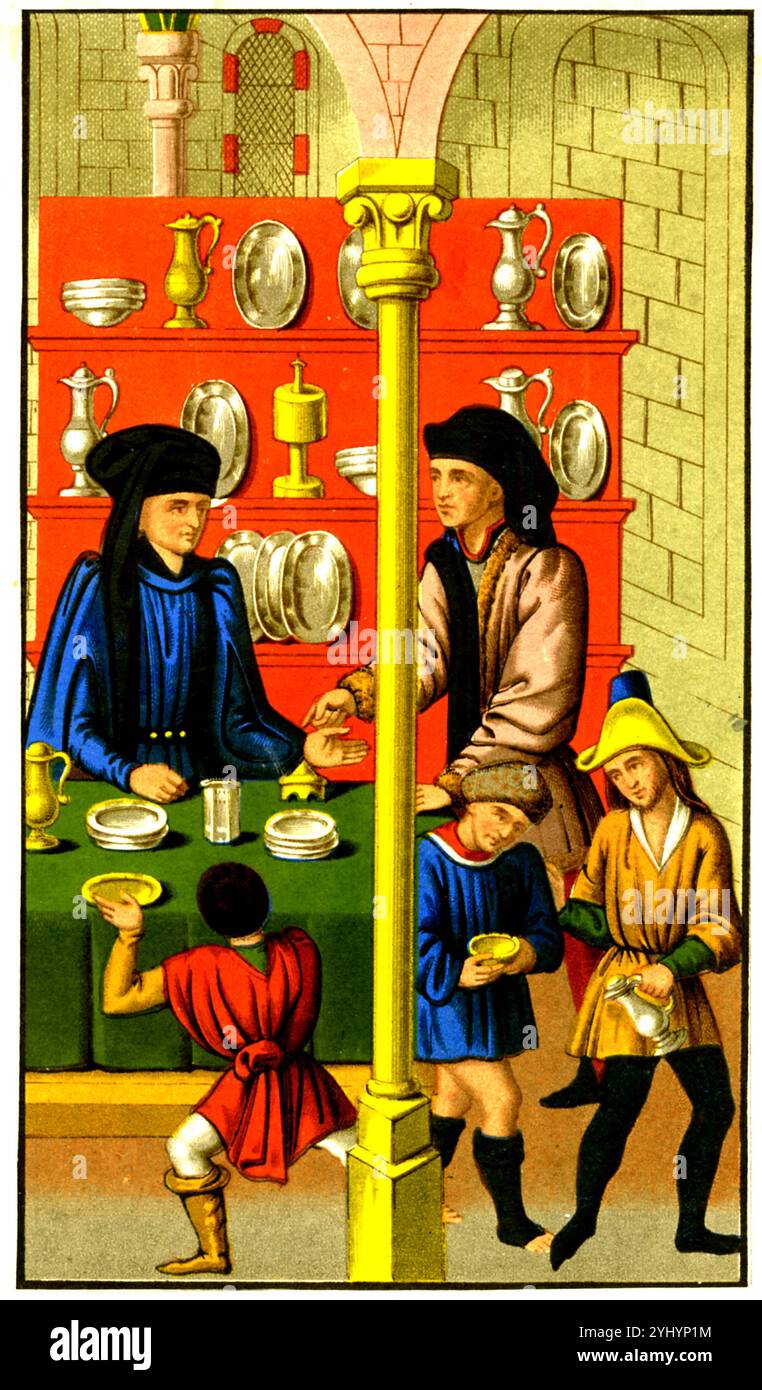 Illustration of a goldsmith's shop in the 15th century. Illustration ...