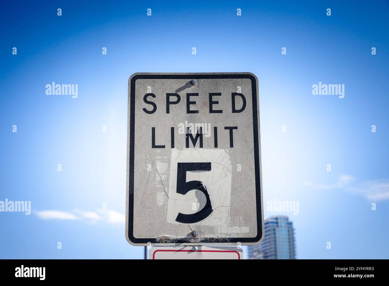 A north american speed limit sign indicating a maximum speed of 5 mph ...