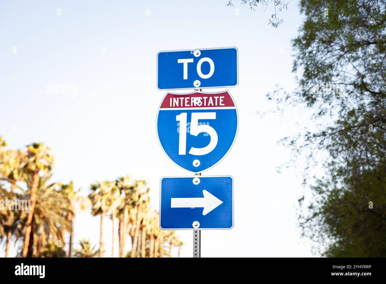 An American road sign indicating the direction to Interstate 15 (I-15 ...