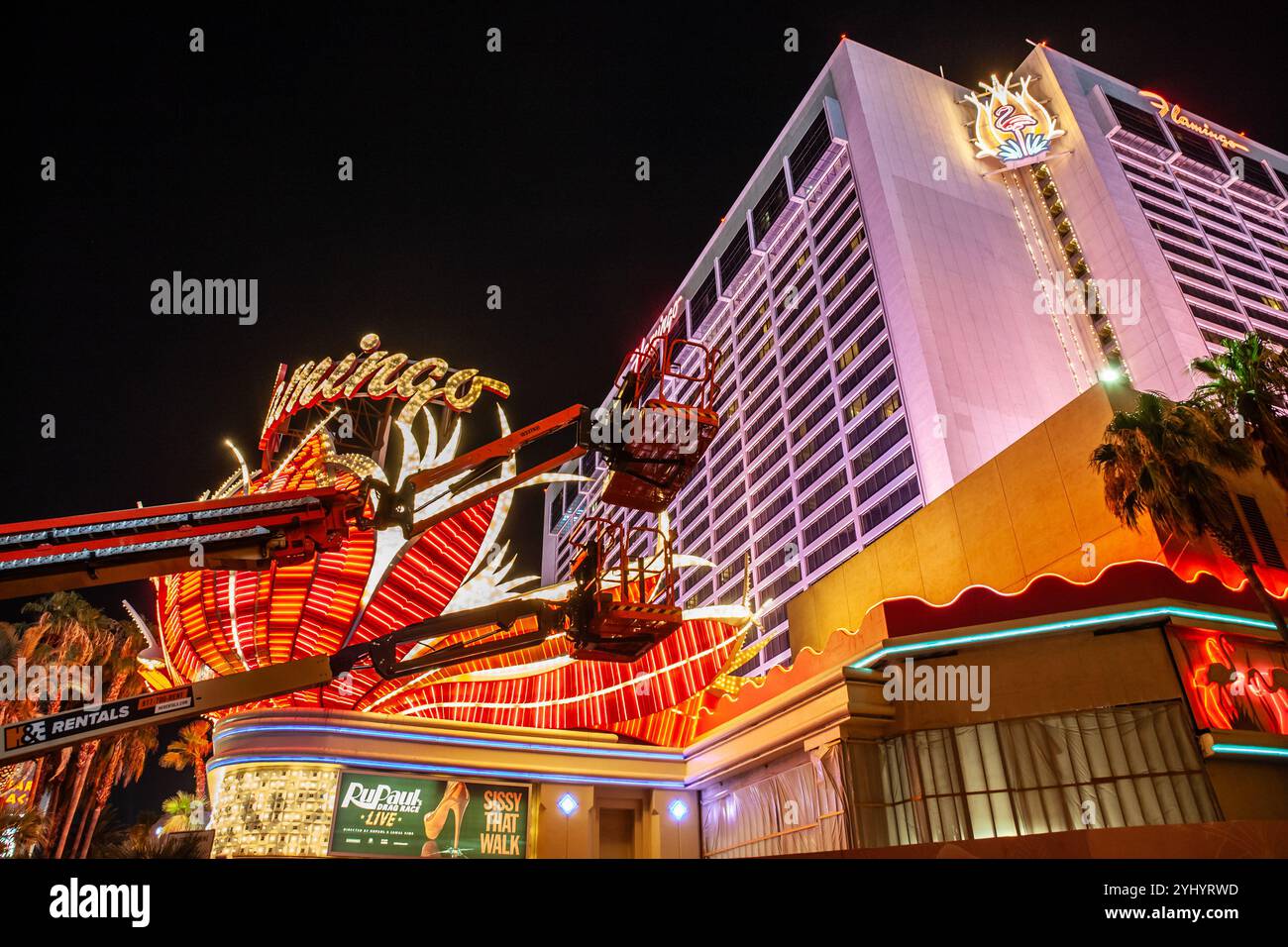 LAS VEGAS, AUGUST 21, 2024: Nighttime maintenance work by Flamingo Las ...