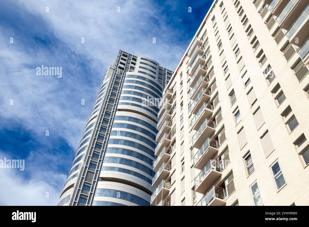 Modern residential high-rise buildings in Valencia, Spain with ...