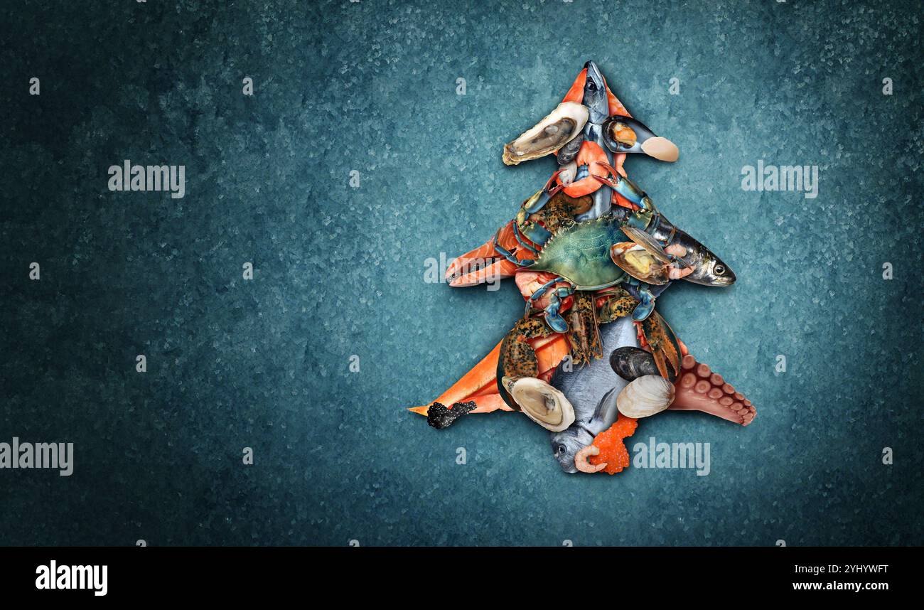 Holiday Seafood Celebration as a Christmas Sea food background with ...