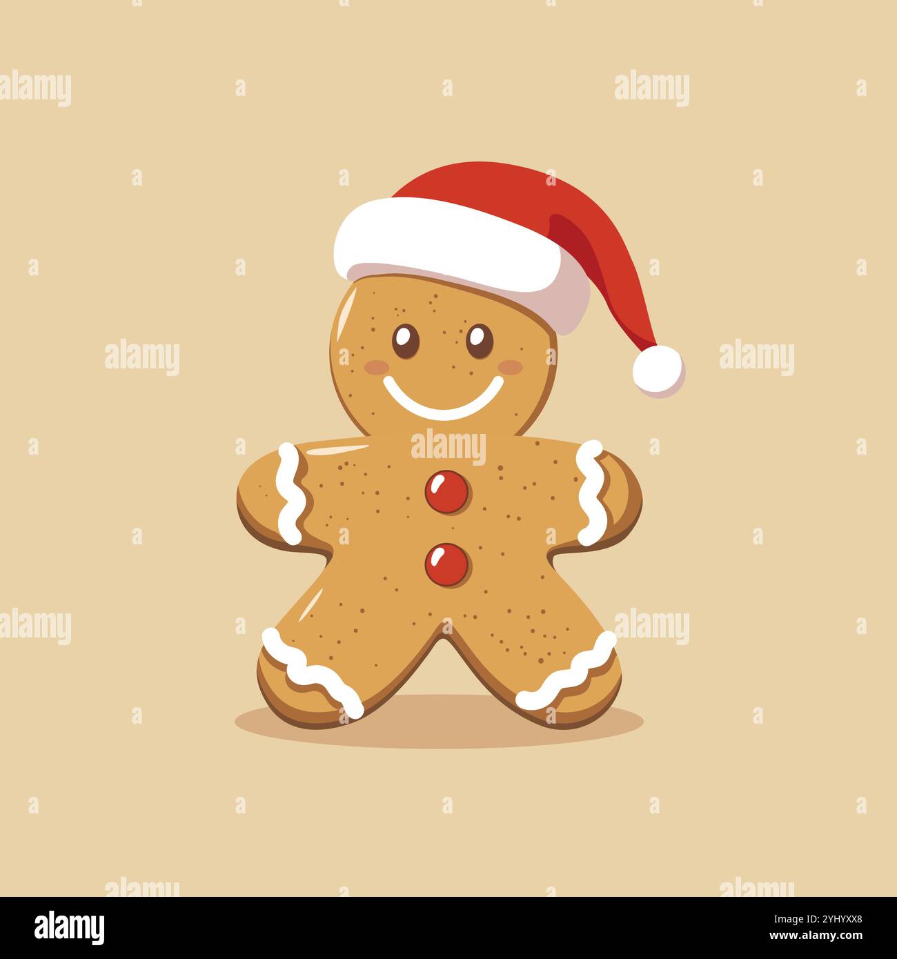 Gingerbread man wearing a Santa hat. Cute cartoon character. Vector ...