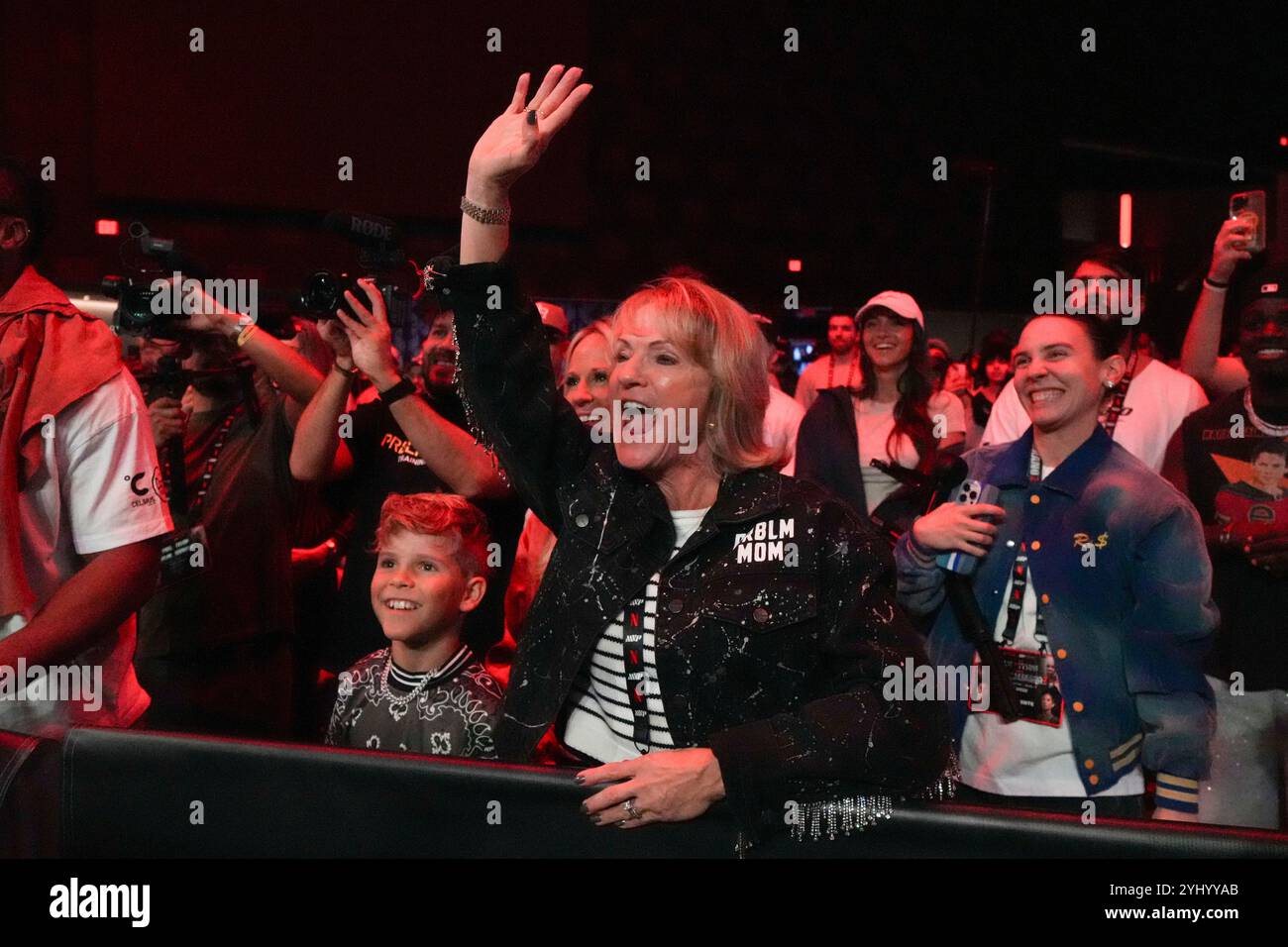 Pam Stepnick, mother of Jake Paul, reacts as he is interviewed on the ...