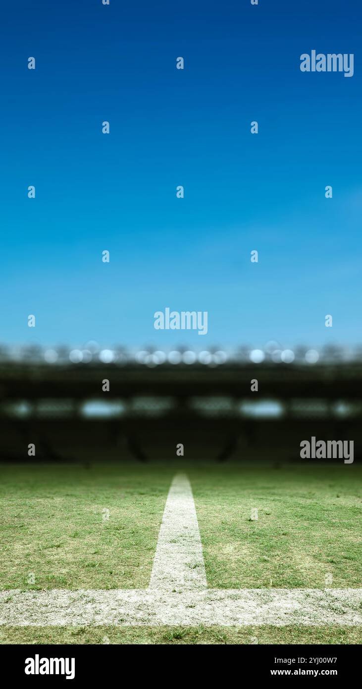 Empty football stadium with green field and blur spotlights. The field ...