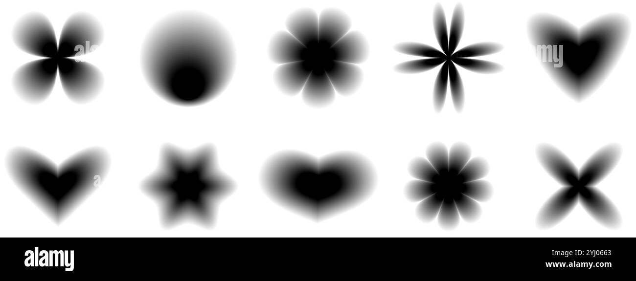 Black smooth blurred gradient form set. Grunge goth blurry aura shape ...