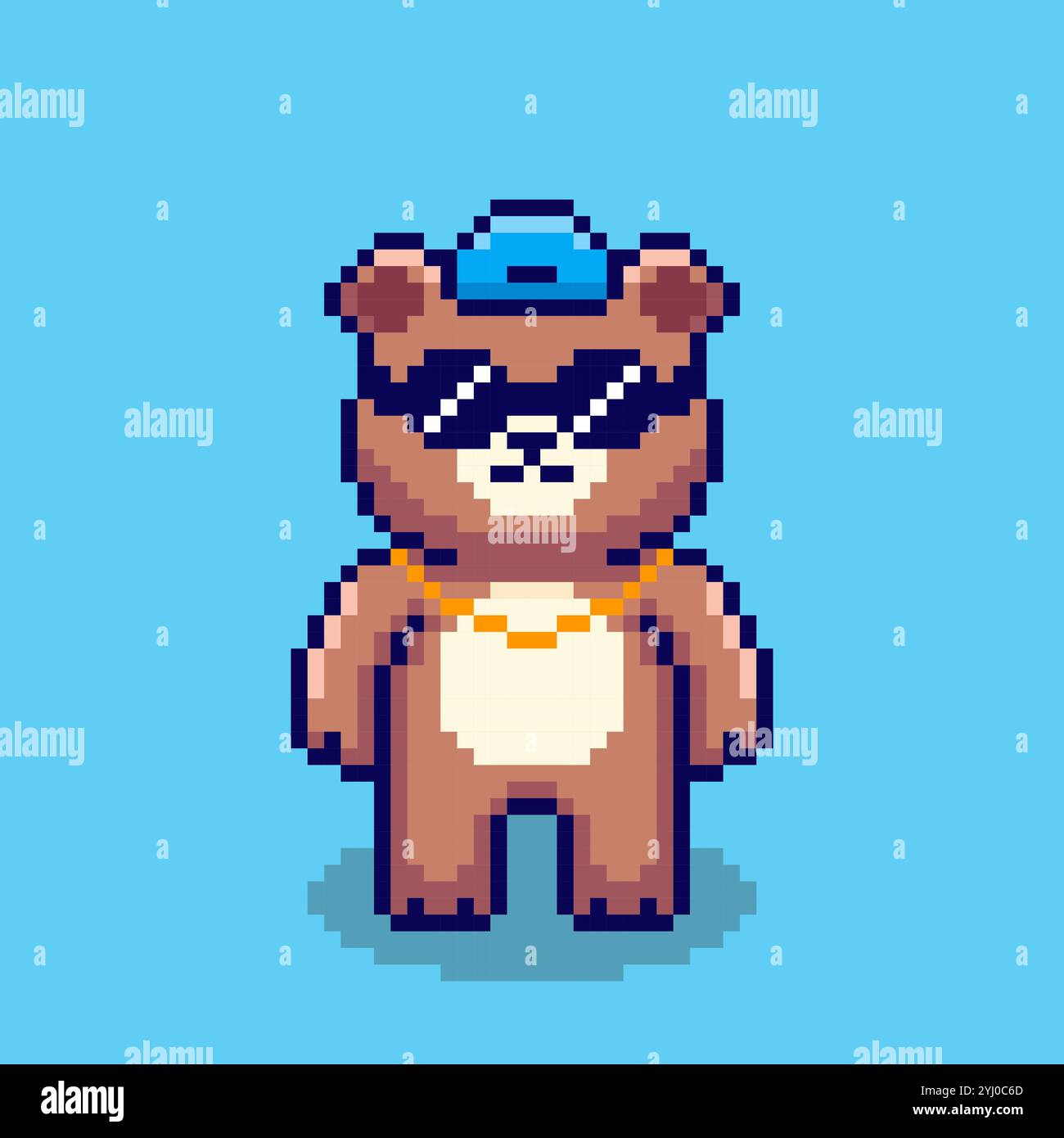 Pixel art Cool Bear with Cap and Sunglasses game asset design Stock ...