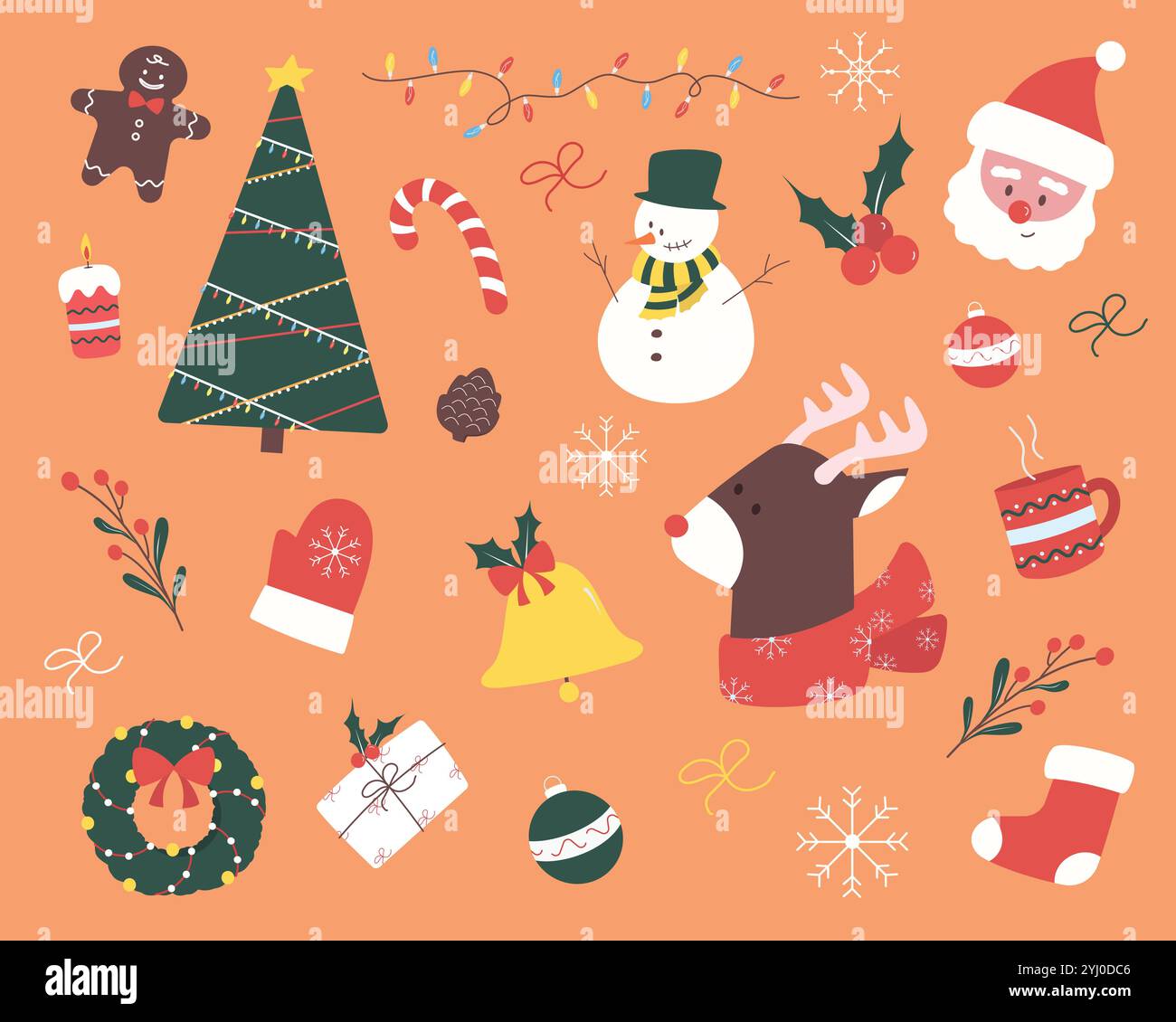 Festive Christmas symbols in a cheerful layout. Vector illustration ...