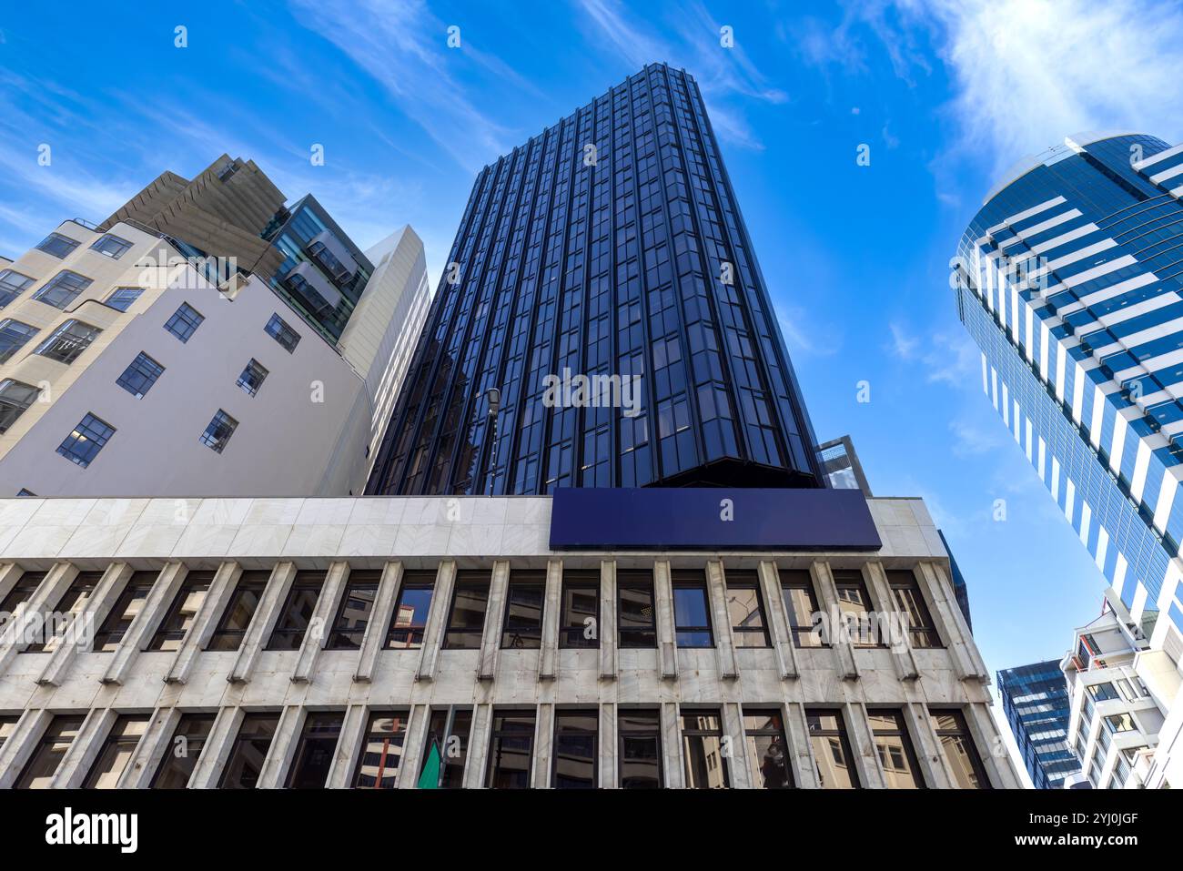 Panoramic skyline of Wellington downtown financial center, New Zealand ...
