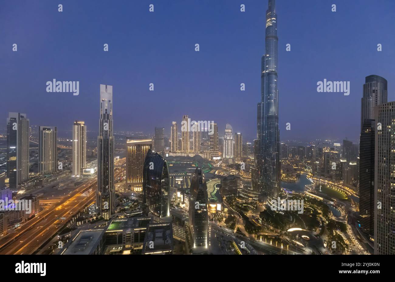 UAE, Dubai panoramic skyline view of city downtown and business ...