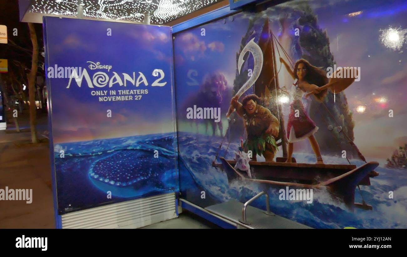 Los Angeles, California, USA 11th November 2024 Disney Moana 2 Bus Stop ...