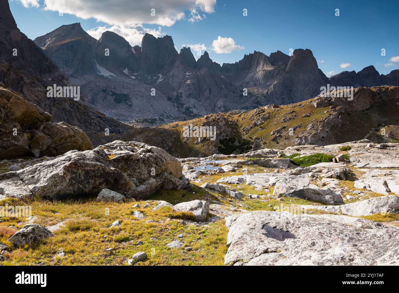 The granite monoliths of Cirque of the Towers rising above Jackass Pass ...