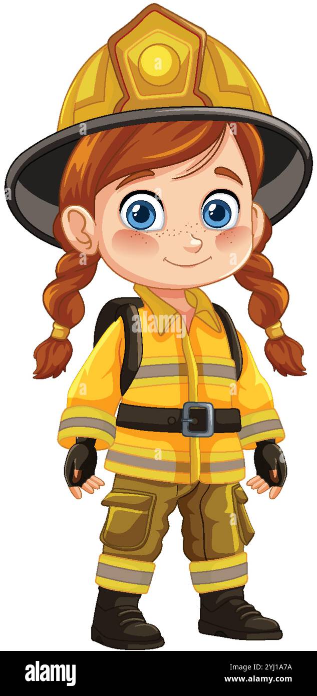 Cartoon girl dressed as a firefighter Stock Vector Image & Art - Alamy