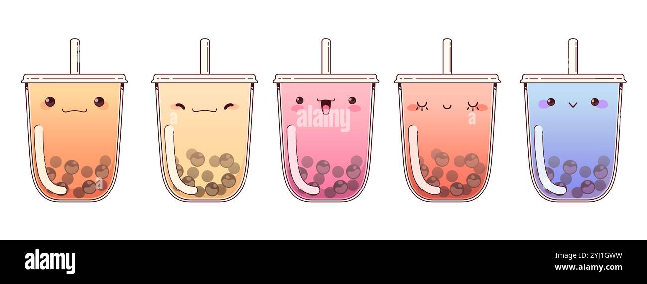 Bubble tea cups set isolated on white background. Contemporary vector ...