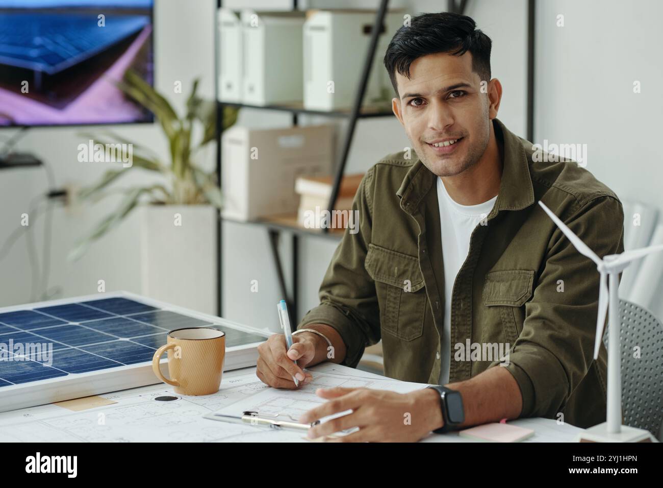Engineer Working Over New System Of Energy Stock Photo - Alamy