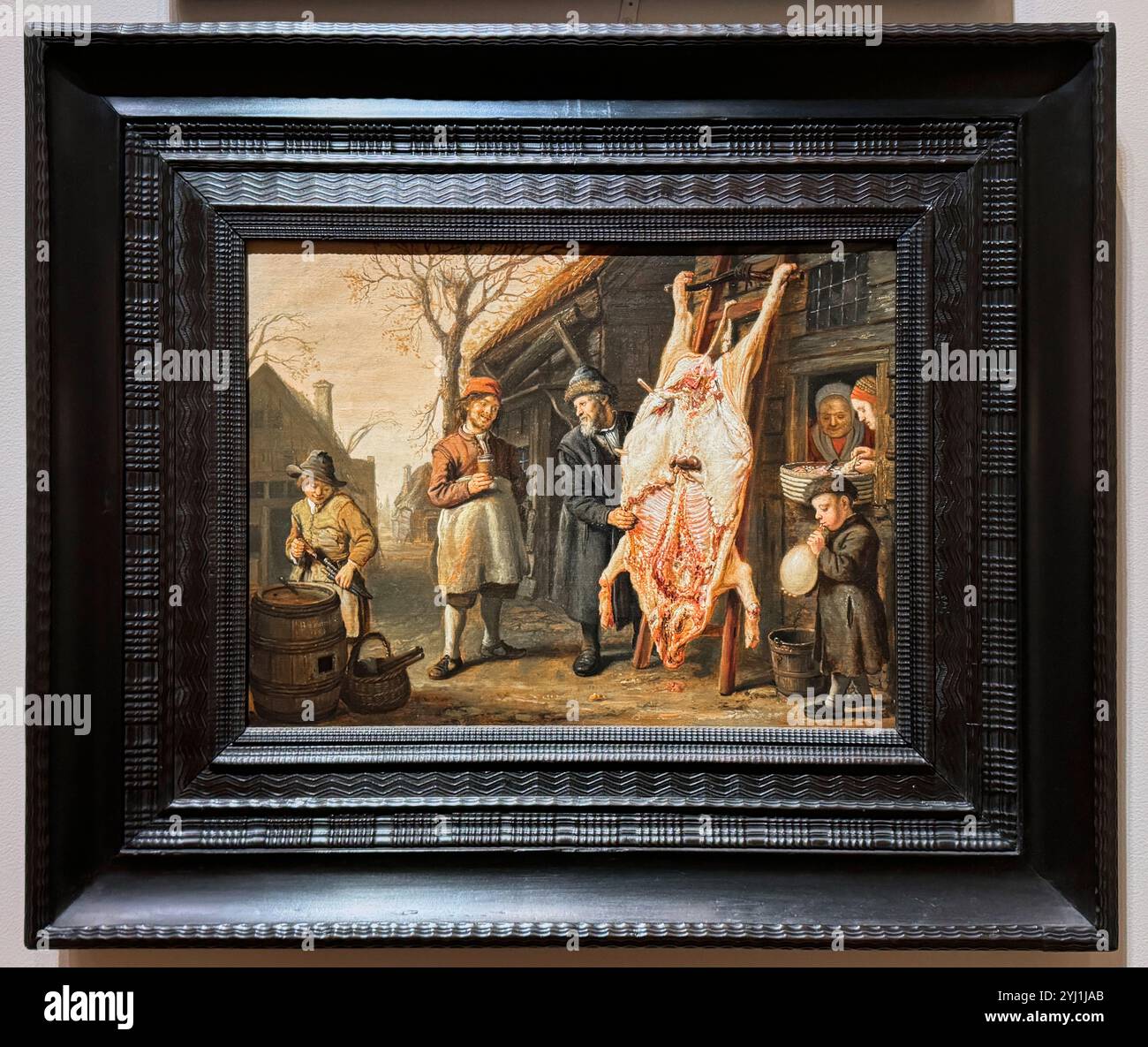 The Slaughtered Hog by Jan Victors. A dead, killed pig, strung up and ...