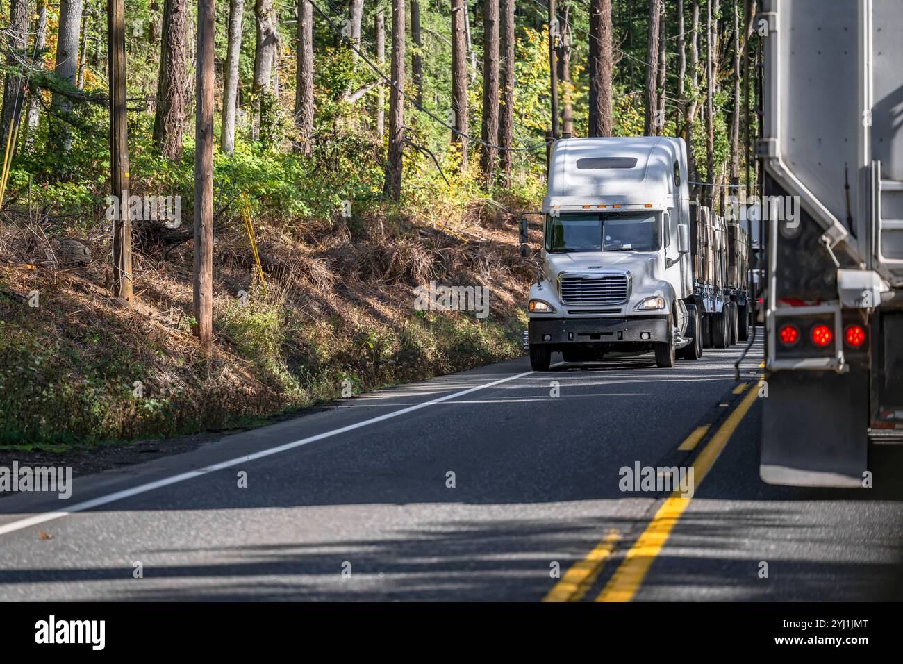 White big rig semi truck with extended cab for truck driver rest ...