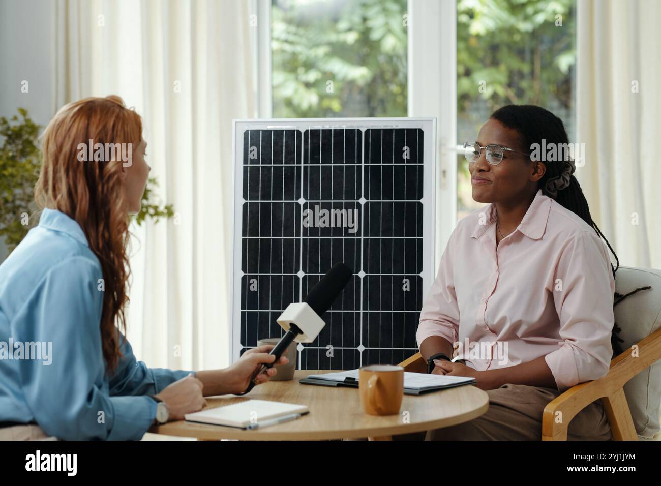 Woman Giving An Interview About Modern Technology Stock Photo - Alamy