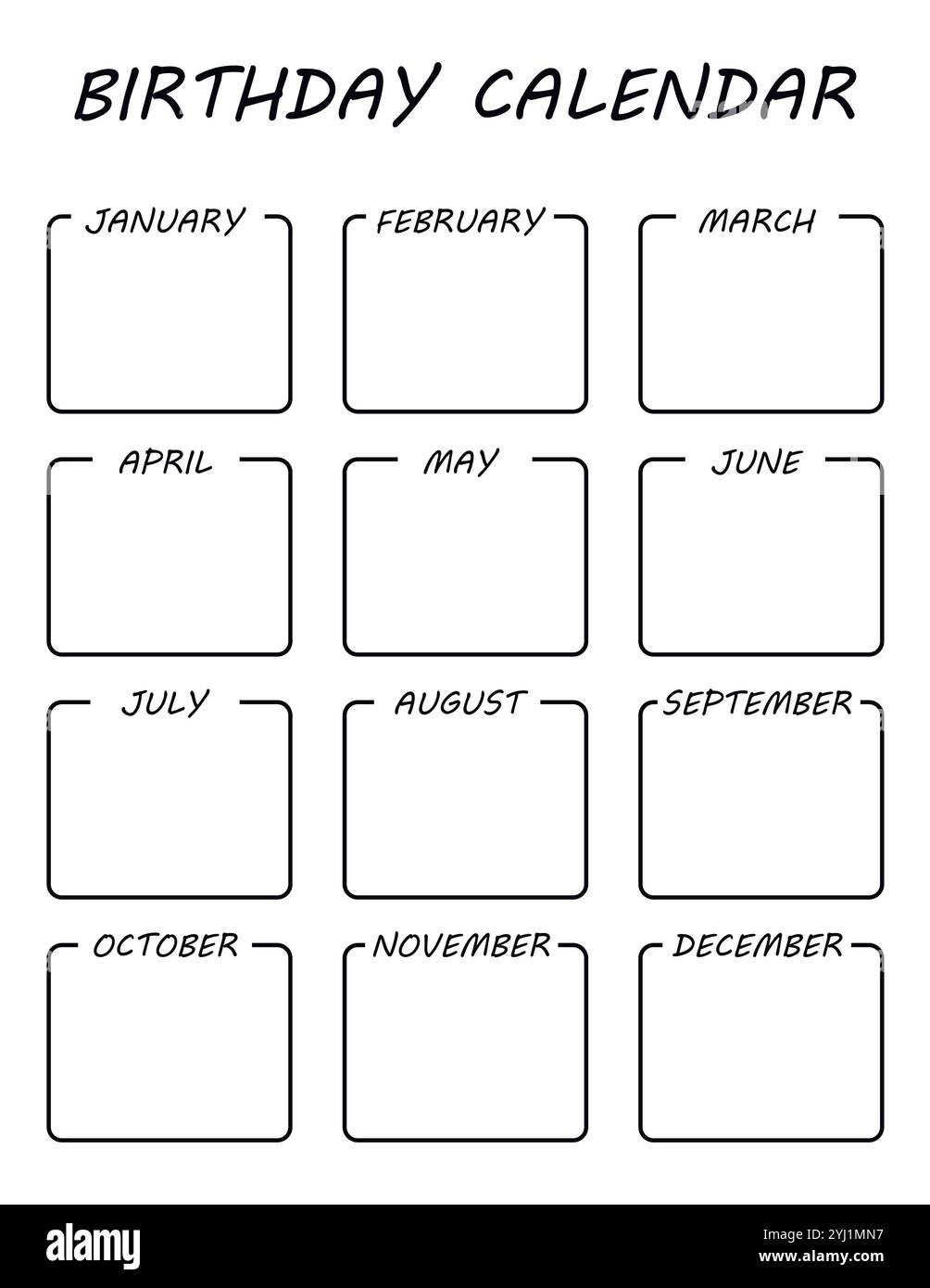 Birthday calendar. Monthly planner and birthday list template. Ruled ...